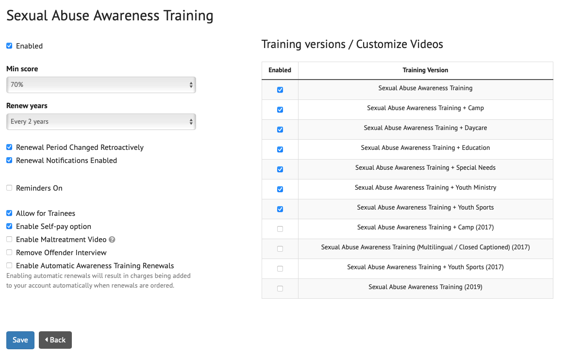 Awareness Training Versions and Settings – Abuse Prevention Systems